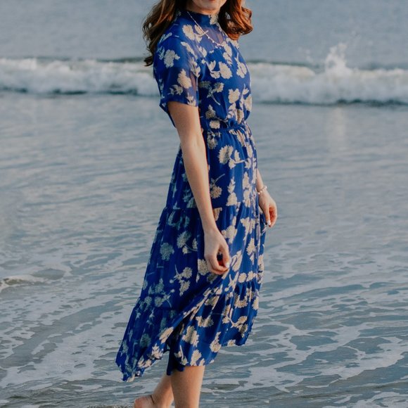Lulus | Dresses | Lulus Summer Royal Blue Floral Print Midi Dress ...